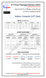 12th Class Computer Science Pairing Scheme 2025 PDF - Punjab - Ustad360